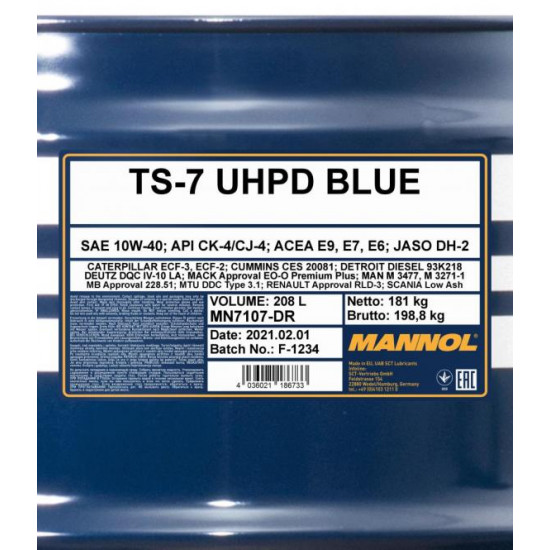 MANNOL 7107 TS-7 BLUE UHPD 10W-40 208 liter
